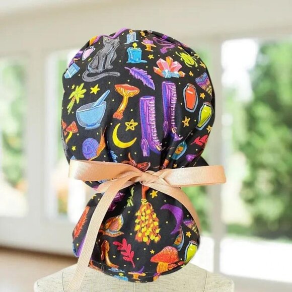 Stitchablez | Accessories | Witchy Icons Ponytail Scrub Cap Surgical ...